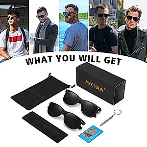 MEETSUN Polarized Sunglasses for Men Women Classic Retro Sun Glasses for Driving Fishing UV Protection 2 Pack C2 Matte Black Frame/Grey Lens