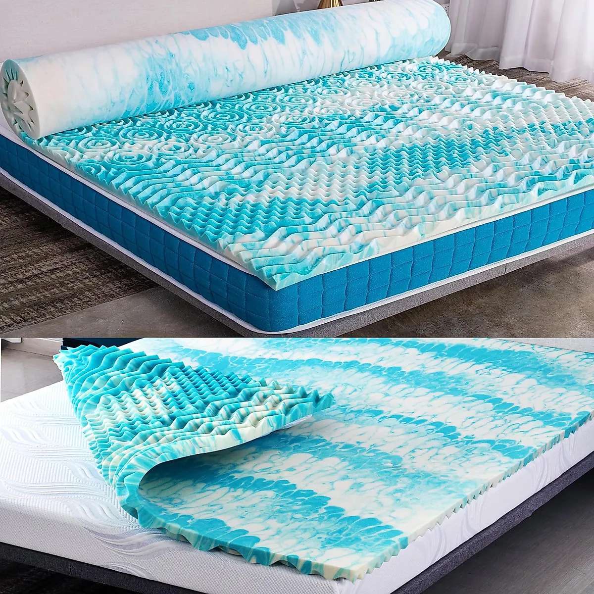 Askme 2 Inch 7-Zone Twin Memory Foam Mattress Topper, Cooling Gel Foam Mattress Topper for Pressure Relief,Bed Topper in a Box CertiPUR-US Certified, Twin Size