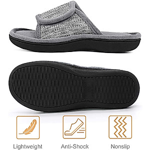 RockDove Men's Adjustable Wrap Memory Foam Slide Slipper, Size 11-12 US Men, Grey