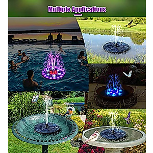 SZMP Solar Fountain 4W Bird Bath Fountains 2024 Upgraded 60LED Lights, Solar Powered Fountain Pump Built-in 4000 Battery with 7 Nozzle & 4 Fixer, Solar Water Fountain for Garden, Bird Bath, Pool, Pond