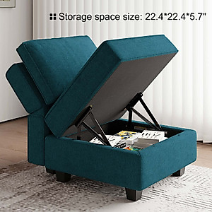 Belffin Sectional U Shaped Sofa Small Reversible Chaise Sectional Couch Convertible Ottoman Modular Sofa Couch Peacock Blue