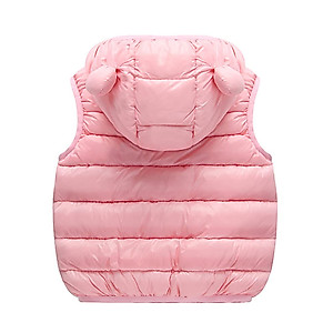 AIWUHE Baby Boys Girls Hooded Puffer Vest Winter Lightweight Sleeveless Bear ears Zipper Up Jacket Pink 90