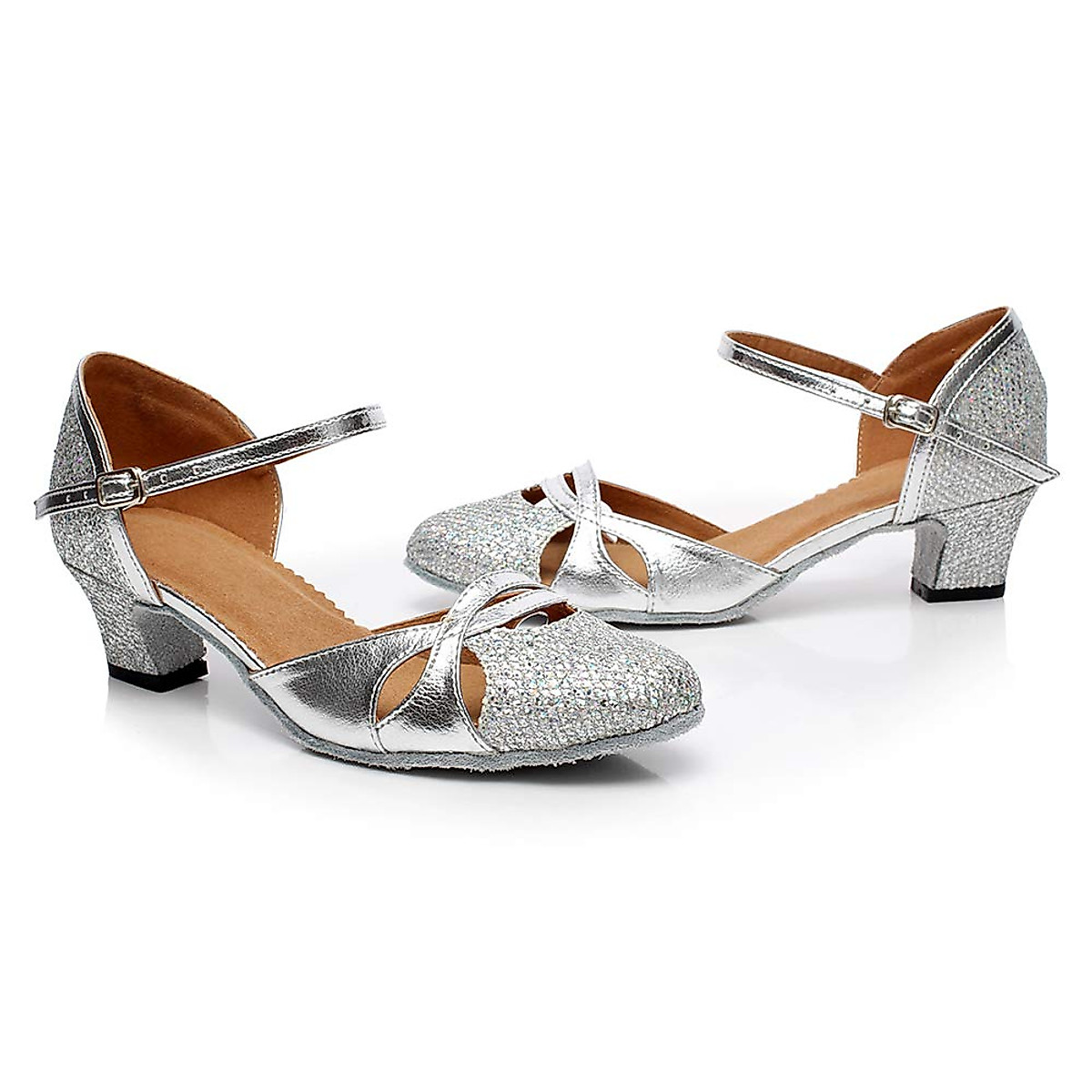 HROYL Womens Dance Shoes Ballroom Latin Salsa Tango Closed Toe Party Weding Dress Shoes,ZU-QJW7007,Silver-7-1999-38,US7.5