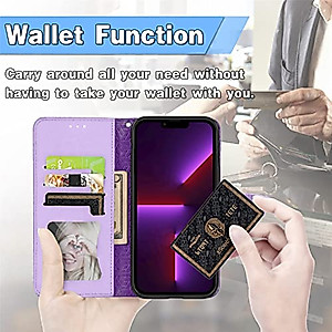 ONV Wallet Case for Oppo Realme 7 Pro -1.5M Adjustable Strap Emboss Feather Flip Phone Case Card Slot Magnet Leather Shell Flip Stand Cover for Oppo Realme 7 Pro [MZY] -Purple