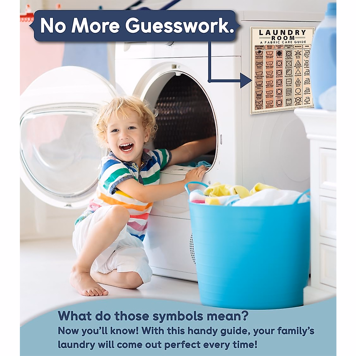 Laundry Symbols Guide Magnet - Laundry Magnets for Washing Machine - 6"x8" Helpful Laundry Magnets for Washing Machine, Laundry Guide Magnet for Home, Washing Machine Magnet Laundry Symbols Wall Art