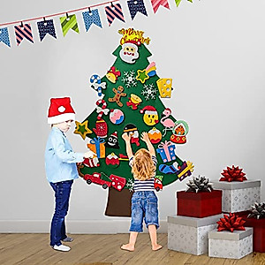 Felt Christmas Tree for Kids Wall -3D DIY Wall Christmas Tree Set with 34 Pieces of Christmas Ornament Decor, Wall Hanging Toddler Christmas Tree Decorations