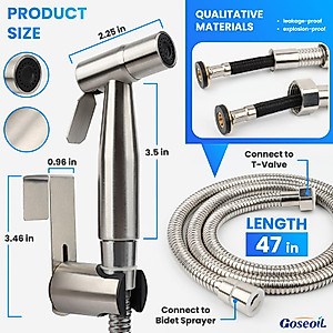 Goseoil Handheld Toilet Bidet Sprayer for Toilet-Adjustable Water Pressure Control with Bidet Hose for Feminine Wash set, Stainless Steel Brushed Nickel Cloth Diaper for Baby Wash