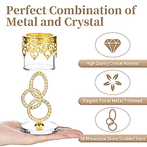 Sziqiqi Candlestick Holders for Votive Tea Light Candles Crystal and Glass Candleholder Set of 2 for Home Room Entryway Shelf Decor Wedding Centerpiece Decor, Coned Candle Cup, Gold, 6.9in Tall