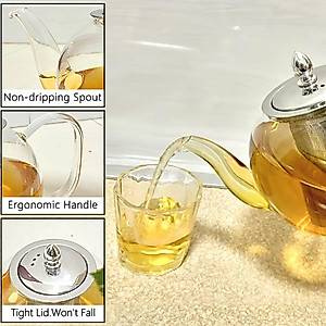 Jitejoe Glass Teapot 40oz,1200ml Glass Tea Kettle with Removable Infuser for Loose Leaf Tea,Thickened Glass Teapot with Infuser for Stove Top,Premium Tea Pot Microwave & Stovetop & Dishwasher Safe