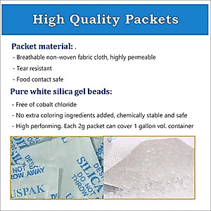 USPak Deisscant Packs 2 Gram 100 Packets Silica Gel Drying Agent Moisture Absorbers Dehumidifiers for Storage