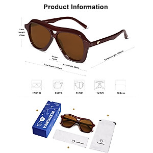 VANLINKER Retro 70s Square Aviator Sunglasses Womens Men Trendy Polarized Vintage Shades VL9768 Burgundy Frame Brown Lens