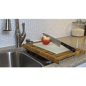 KitchenEdge Over The Sink Dish Drying Rack, Plate Pot Drainer for Kitchen Countertop, 100% Natural Bamboo