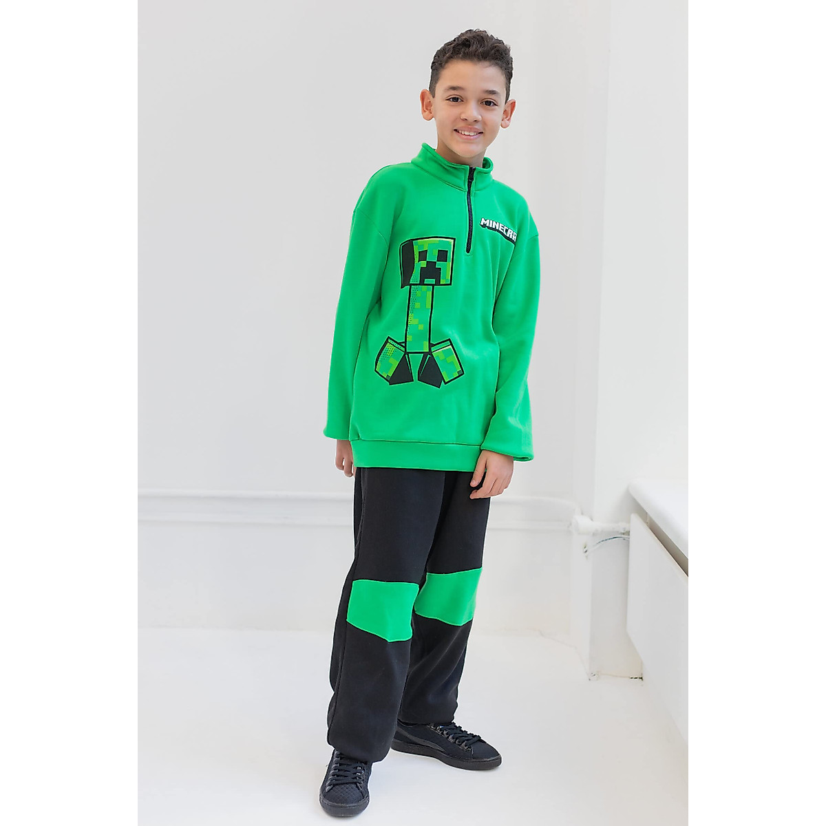Minecraft Creeper Little Boys Fleece Half Zip Sweatshirt & Pants Set Green 4