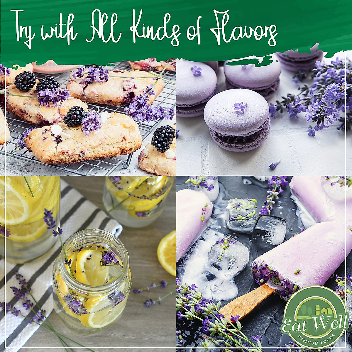 Eat Well Dried Lavender Flowers 16 oz, Bulk Size Lavender Petals for Lavender Tea, Edible Culinary Lavender for Baking and Cooking, Dry Lavender Flowers for Soaps, Lavender Buds for Home Fragrance