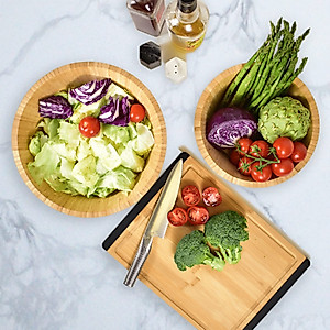 Realm Large Bamboo Bowl Set (Natural Bamboo Exterior) | 12" and 10" Diameter Serving Bowls Perfectly Suited for Snacks, Fruits, Salads, and Pasta