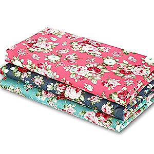 3 Pieces 3 Yards 62 Inch Wide Vintage Floral Cotton Fabric Rose Pattern Flowers Print Quilting Fabric Bundle for Valentine's Day Quilting Sewing Crafting DIY Making