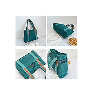 Ulisty Women Corduroy Pockets Tote Bag Casual Shoulder Bag Daily Shopping Bag Fashion Handbag green