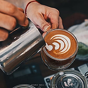 Top-spring Double Wall Glass Coffee Mugs, Clear Glass Coffee Cups with Handles - Set of 4 Double Wall Insulated Coffee Mug Tea Latte Espresso Cups (12oz, Clear)