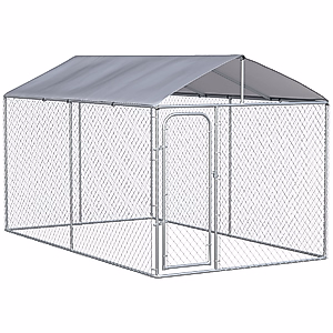 PawHut Large Dog Kennel Outside, Heavy Duty Dog Cage with Waterproof Cover, Outdoor Fence Dog Run with Galvanized Chain Link, Secure Lock, 13' x 7.5' x 7.5'
