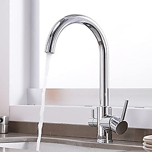 3 Way Kitchen Faucet for Filter Water System, Kitchen Taps Chrome Plated Brass Rotary Multifunction 3 in 1 Kitchen Sink Tap-B
