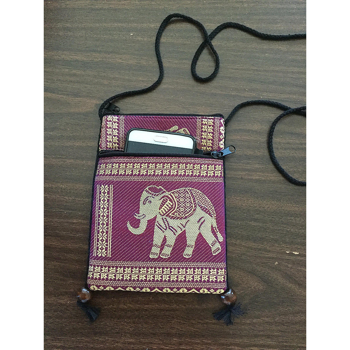 BTP Hmong Bag Hill Tribal Elephant Mini Crossbody Single Shoulder Bag Cellphone Case Passport Holder & Travel Pouch (Plum CP5)