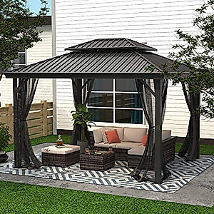 Cloud Mountain Steel Gazebo Hardtop Double Roof Rectangular 10'x12', Black