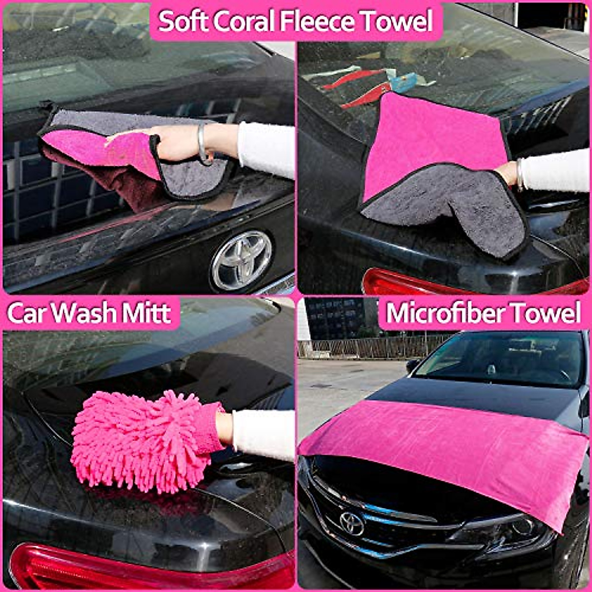 THINKWORK Pink Car Detailing Cleaning Kit, Car Wash Kit, Car Accessories for Women Suitable for Small and Medium Vehicles Such As Cars, Trucks, Suvs(17pcs)