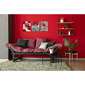 Red Theme Abstract Boho Wall Art Decor Black and White 3 Pieces Stretched and Framed Canvas Painting Black Ink Geometry Wall Art for Living Room Home Office Bathroom Bedroom Wall Decor 12"x16"x3