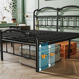 Cleaniago California King Bed Frame with Headboard and Footboard, Vintage Style, Steel Slats, 14 Inch High and 3500 Pounds Weight Capacity, No Box Spring Needed Platform, Easy Assembly—Black