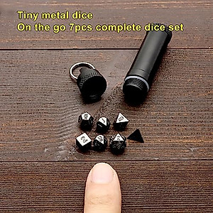Haxtec Mini Dice Set Tiny Metal DND Dice Set with Dice Case Portable Antique Iron Metal Dice Set for Keychain
