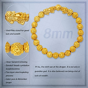ZenBless Prime Feng Shui Bracelet Prosperity Bling Golden Mantra Bead Bracelet with Double Pi Xiu/Pi Yao Attract Wealth and Good Luck Best Gift(8mm)