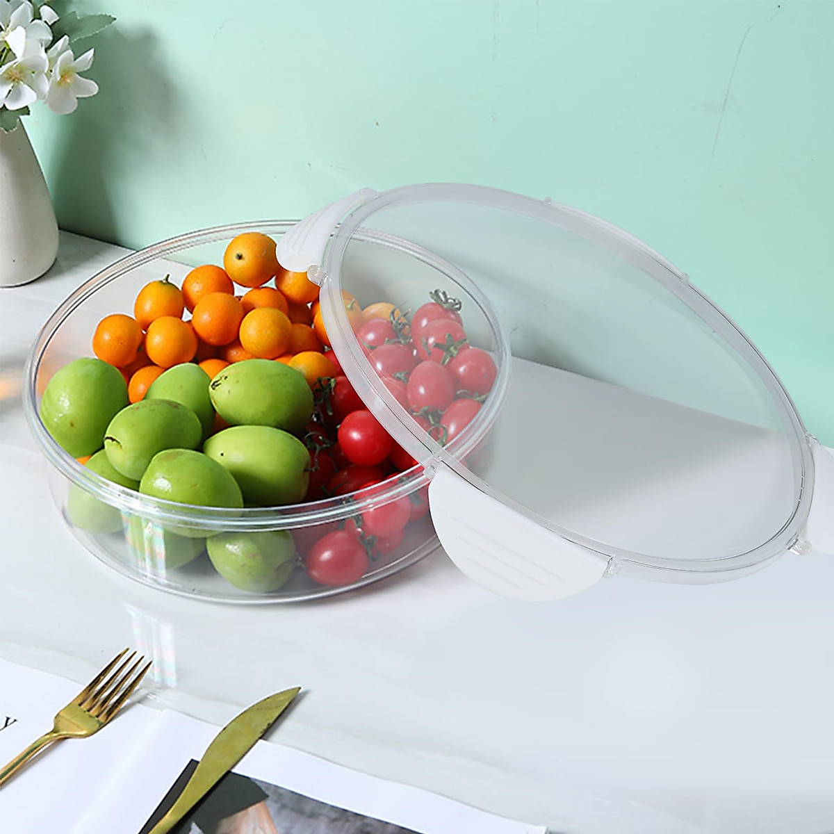 ATRDTO 11inch Food Storage Container with Lid -Pie Keepers Clear Plastic Food Storage Containers Holds 9~10Inch Cakes Pies Pastries (White 1pc)