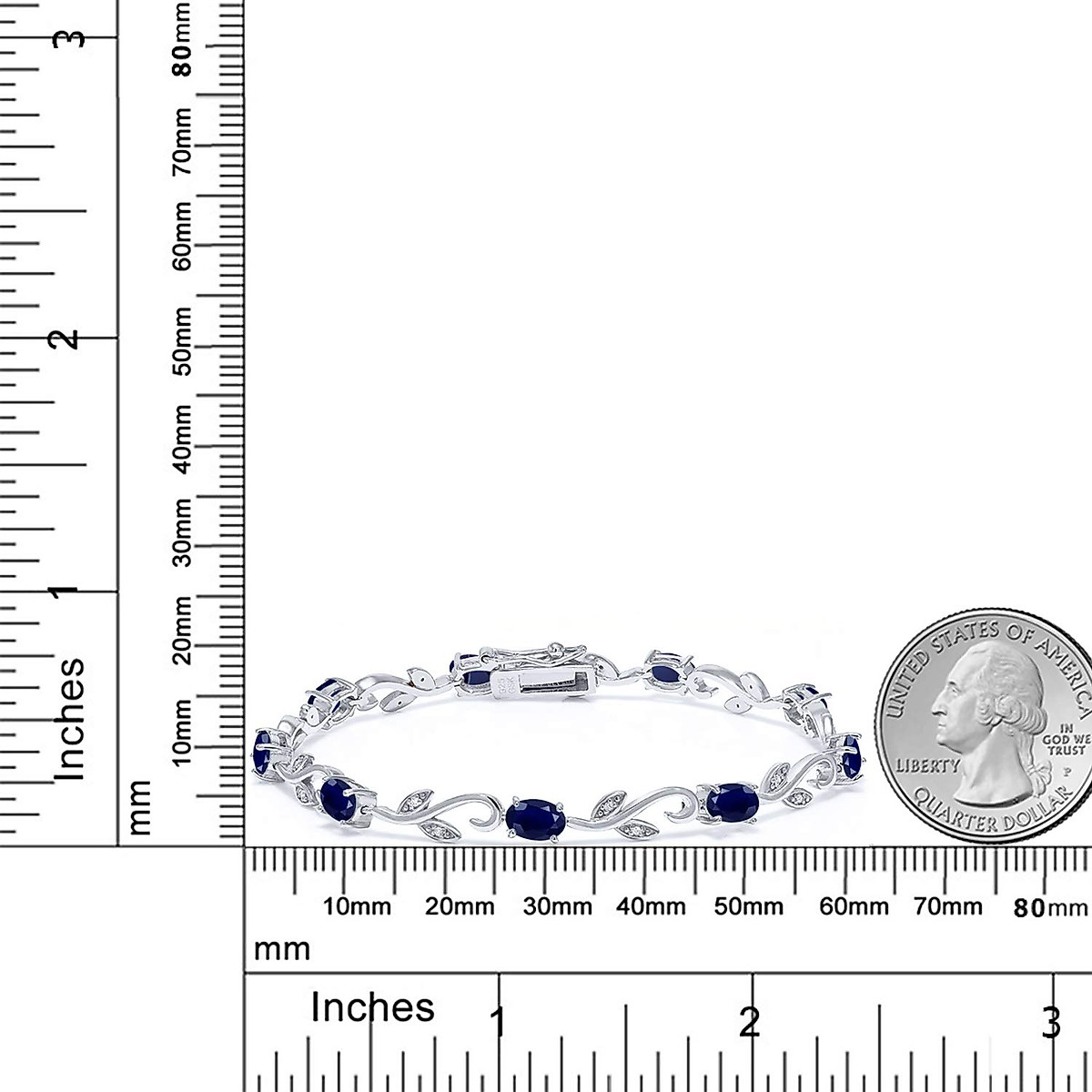 Gem Stone King 925 Sterling Silver Blue Sapphire and White Diamond Oval Tennis Bracelet | Greek Vine Bracelet for Women | 5.12 Cttw | Oval 6X4MM | Gemstone Birthstone | 7 Inch