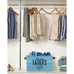 Storage Bin Foldable Storage Basket Happy Father's Day Bow Tie Blue Stripes,Large Storage Bins Handles Storage Baskets for Organizing,Farm Gradient Wood Grain Collapsible Storage Cubes Organizer 25L