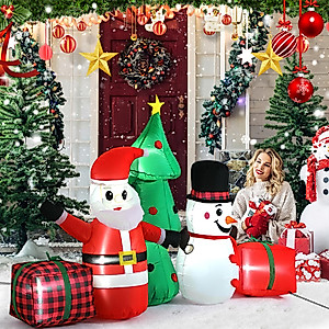 ZOOS Christmas Inflatables Outdoor Decorations 8x5FT Inflatable Christmas Yard Decorations Lighted Inflatable Christmas Tree Snowman Santa Claus Gift Box, Inflatable Outdoor Holiday Yard Decorations
