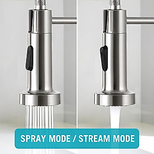 DJS Kitchen Faucets with Pull Down Sprayer Brushed Nickel -【Touchless】Single Handle 1 or 3 Holes Spring Kitchen Sink Faucet with Deck Plate for Farmhouse RV Vessel Basin