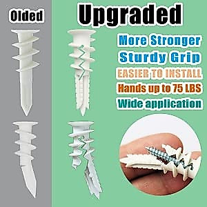 Drywall Anchor with Screws Sets - Plastic Self Drilling Dry Wall Anchors, 100 Pieces All Together
