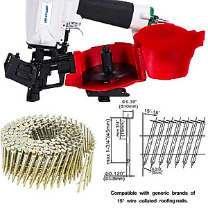 BHTOP Mexican Style CN45N Roofing Nailer, 15 Degree Roofing Nail Gun, 3/4-Inch to 1-3/4-Inch Coil Nails, 120-pcs Load Capacity Coil Naile