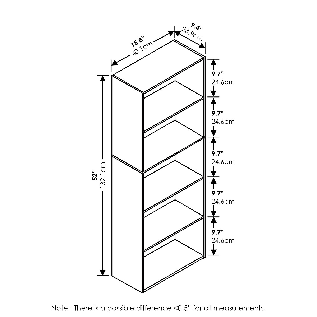 Furinno Luder Bookcase / Book / Storage , 5-Tier, White