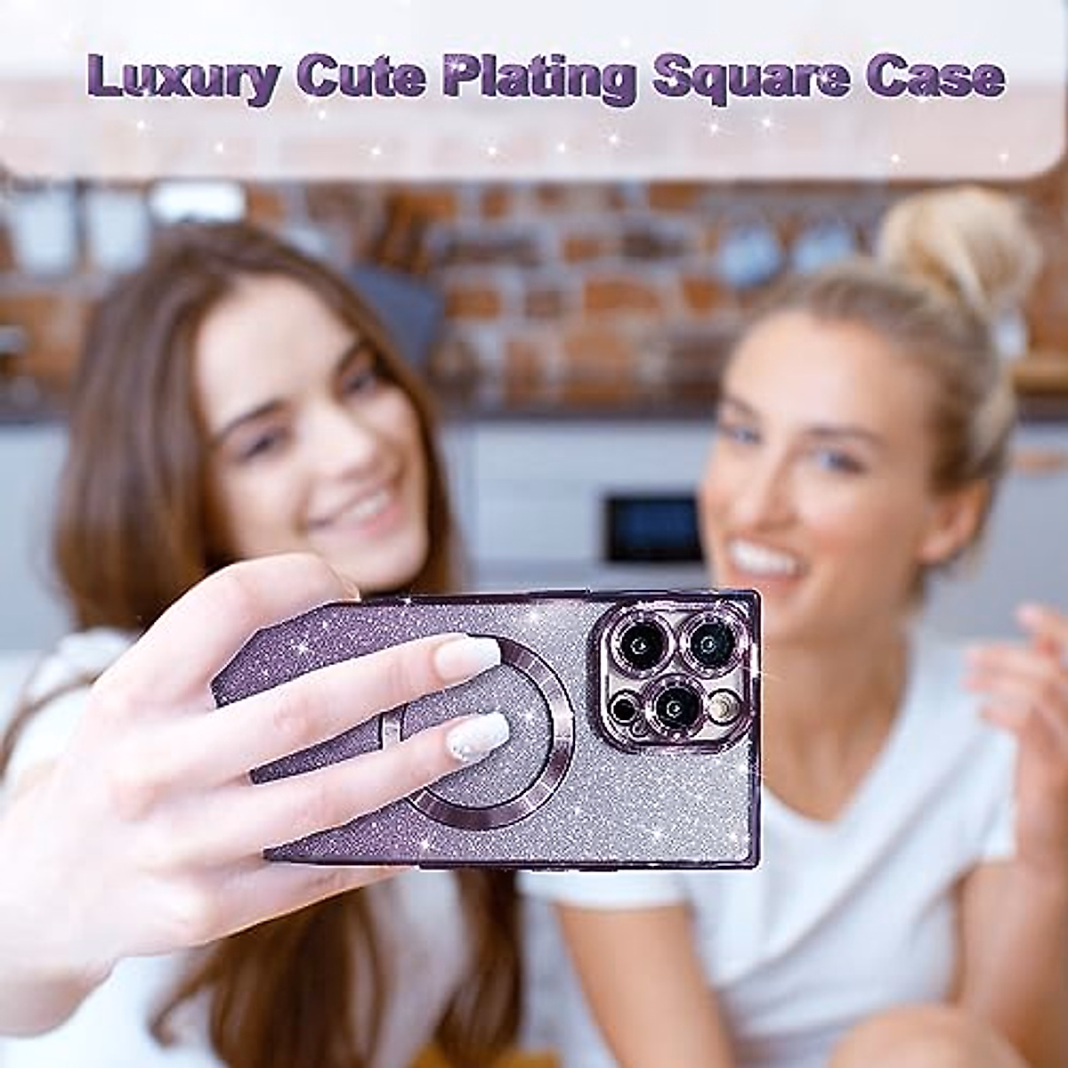 VirgoCCY for iPhone 14 Pro Max Case, Compatible with MagSafe, Full Protection Magnetic Glitter Case, Luxurly Cute Plated Bling Sparkly Phone Cases for iPhone 14 Pro Max for Women Girls, Purple