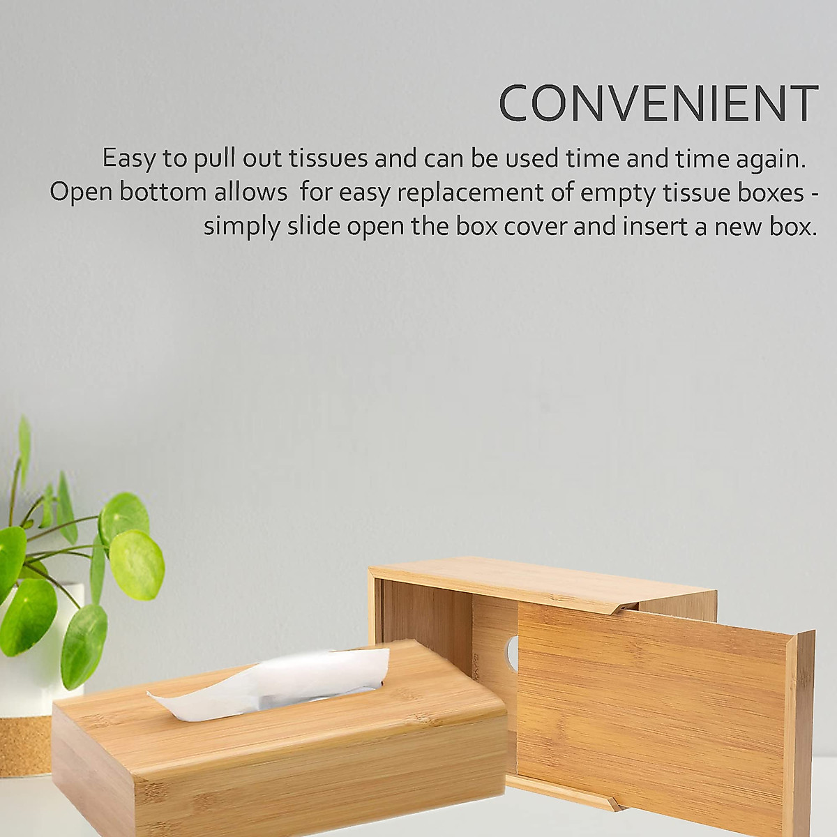 PERFORMORE Bamboo Tissue Box Cover - Water-Resistant Rectangular Wooden Facial Tissue Box with Sliding Bottom - 27x15.5x11.5 cm Wood Kleenex Box Holder - Ideal for Bathroom, Office Desk & Nightstand