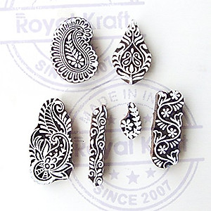 Asian Leaf and Paisley Designs Wooden Block Stamps (Set of 6)