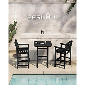 SERWALL Tall Adirondack Chairs Set of 2, Weather Resistance Outdoor Bar Stools, Black