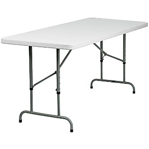 Flash Furniture Kathryn 6' Rectangular Adjustable Plastic Folding Event Table, Folding Portable Banquet Table for Indoor/Outdoor Events, White