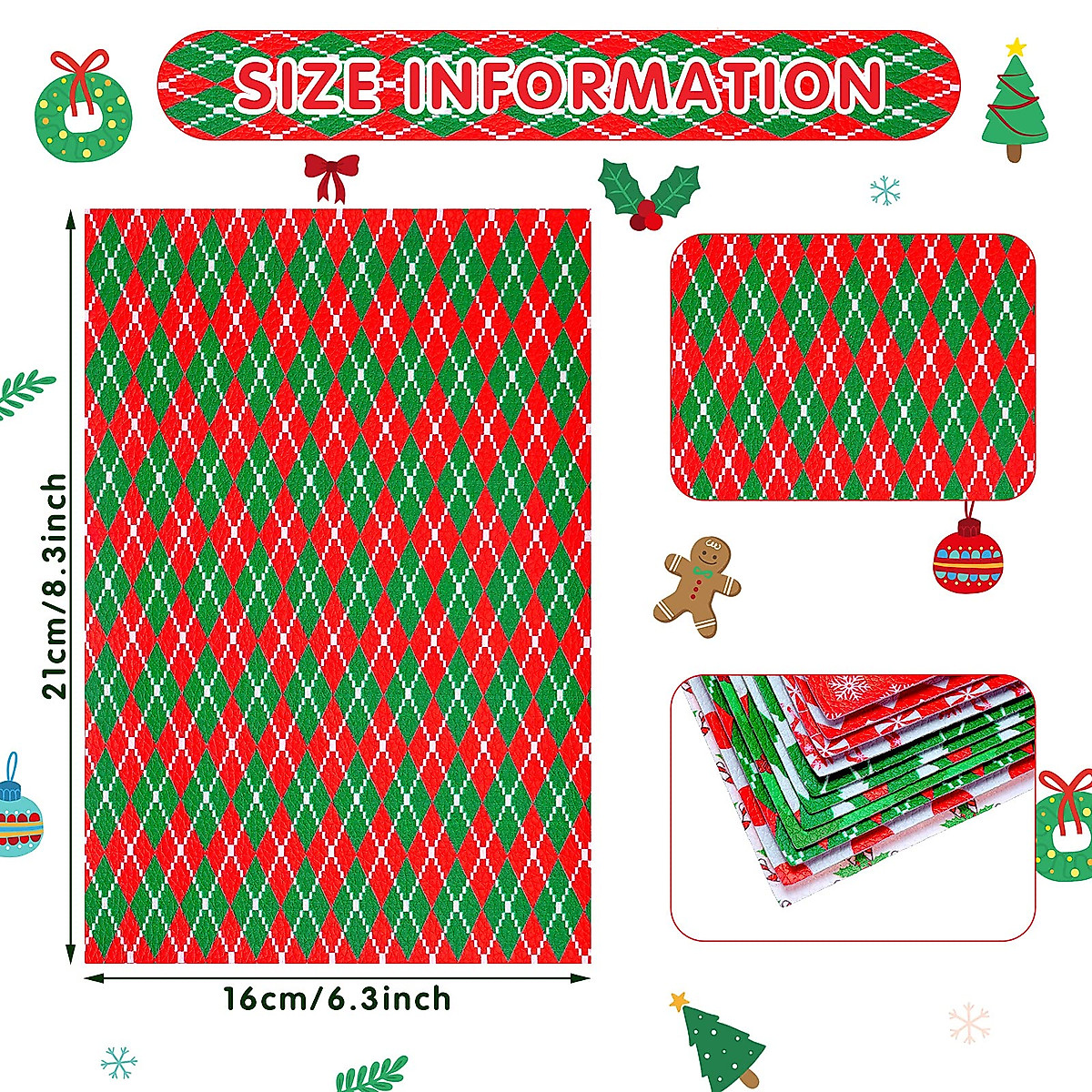 13 Pieces Christmas Faux Leather Sheets 6.3 x 8.3 Inch Green Red White Patterned Leather Fabric Xmas Synthetic Leather Sheets for DIY Crafts Bows Earrings Making Supplies (Animal Style)