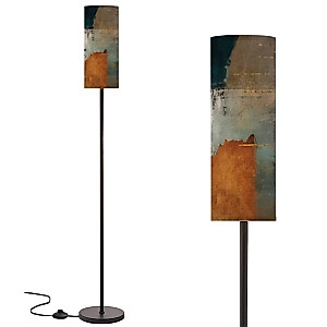 Boho Standing Lamps Abstract retro oil painting orange decorative painting watercolor art Minimalist Floor Lamp Metal Pole Lamp with Linen Lampshade for Bedroom Living Room Office Nursery Reading