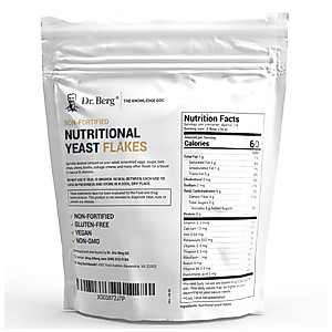 Dr. Berg Premium Nutritional Yeast Flakes - Delicious Non-Fortified Nutritional Yeast with Naturally Occurring B Vitamins - 8oz