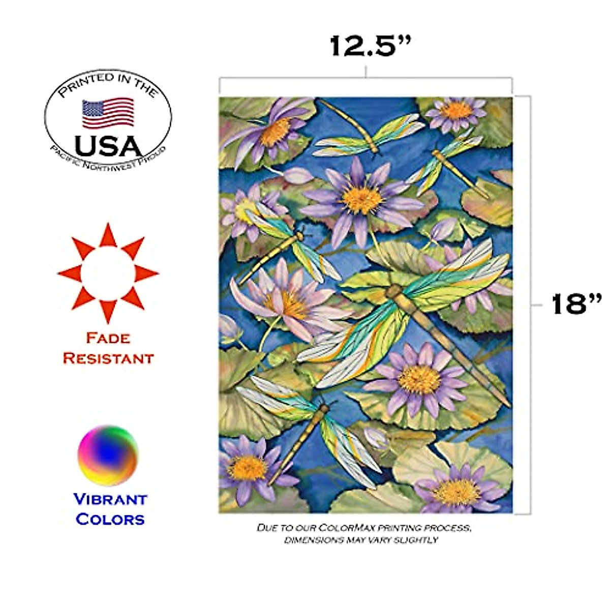 Toland Home Garden 110007 Waterlilies & Dragonflies Dragonfly Flag 12x18 Inch Double Sided for Outdoor Flower House Yard Decoration