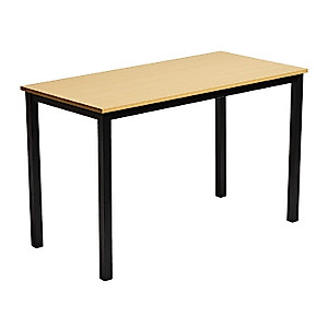 USHOW Computer Desk 47 inches Large Size Desk Writing Desk,Modern Simple Style PC Table,Black Metal Frame for Home Office,Sandalwood