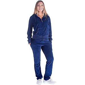 LeeHanTon Womens 2 Piece Outfits Velour Tracksuits Long Sleeve Sweatsuits Sports Jogging Velvet Lounge Set LJS200 Navy L